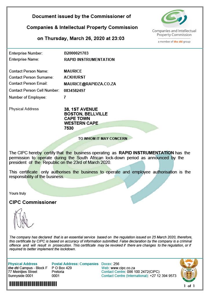 CIPC CERTIFIED Rapid Instrumentation CC